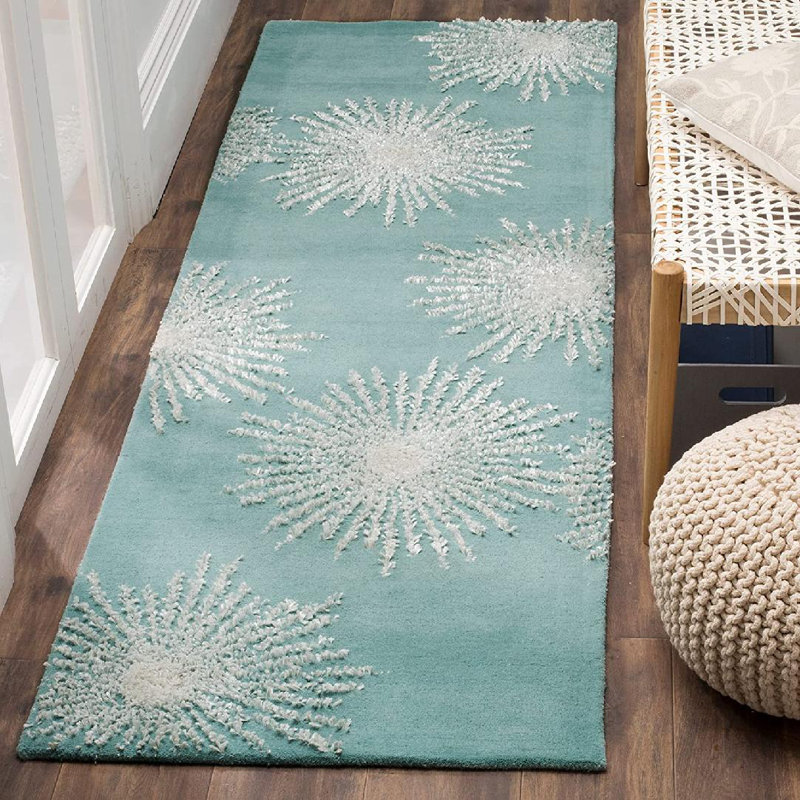 Brayden Studio® Archer-James Abstract Handmade Tufted Runner 2'6" x 8' Wool Area Rug in Blue ...